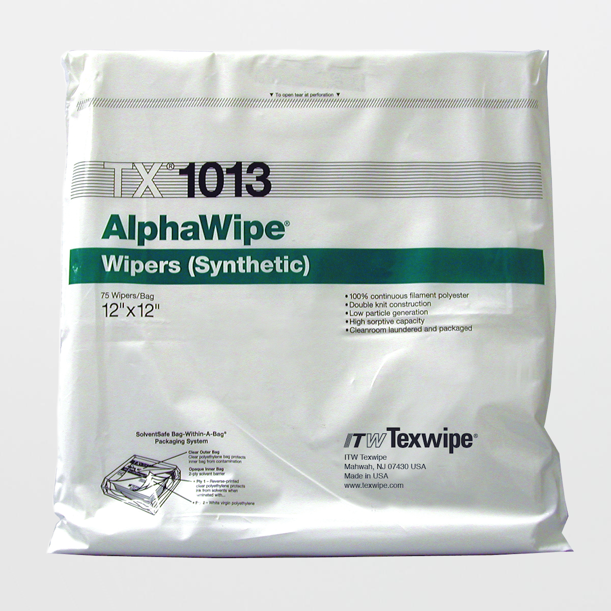 Texwipe TX1013 - AlphaWipe 12"x12" Cleanroom, 75 wipers , Cepeitalia
